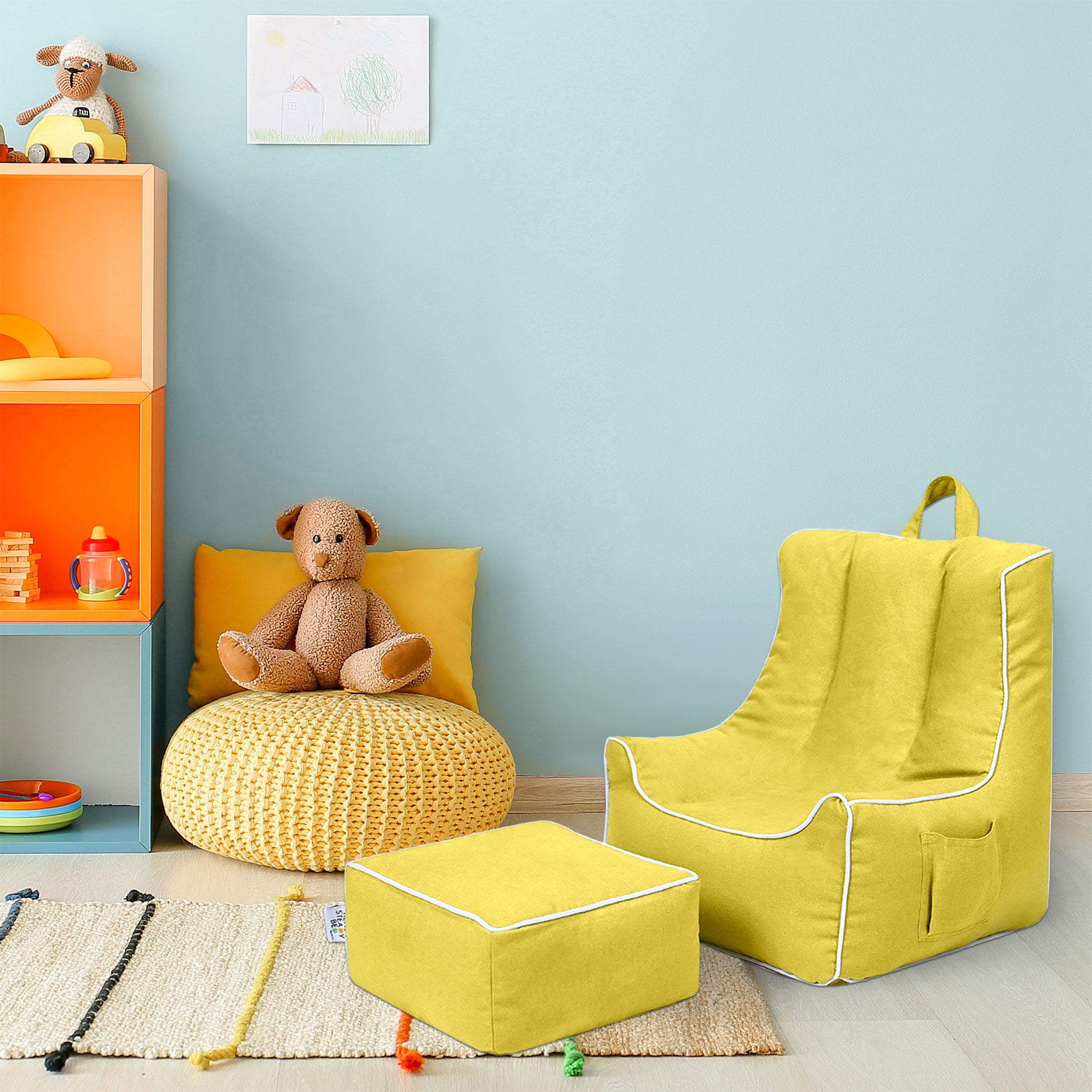 Kids Bean Bag Armchair with Footstool Indoor Beanbag Chair Gaming Kids ...