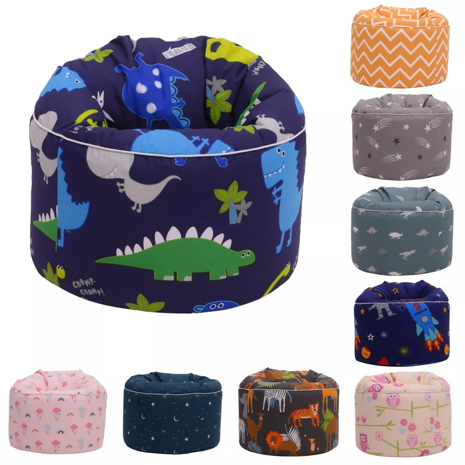 Indoor Round Bean Bag Chair Kids Playing Beanbag Seat Printed Pouffes ...